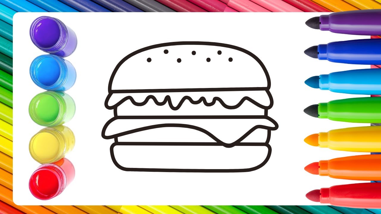 How to draw a Burger for kids || drawing and coloring learning || step ...