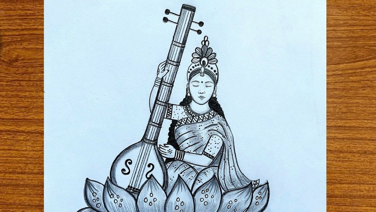 Saraswati Mata drawing for basant panchami| Saraswati Mata Drawing ...