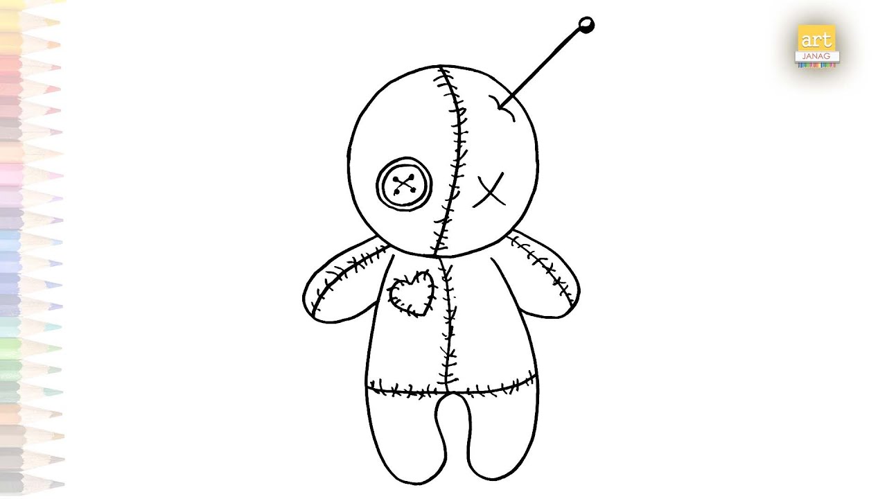Voodoo doll drawings easy | Outline drawing videos | How to draw Voodoo ...