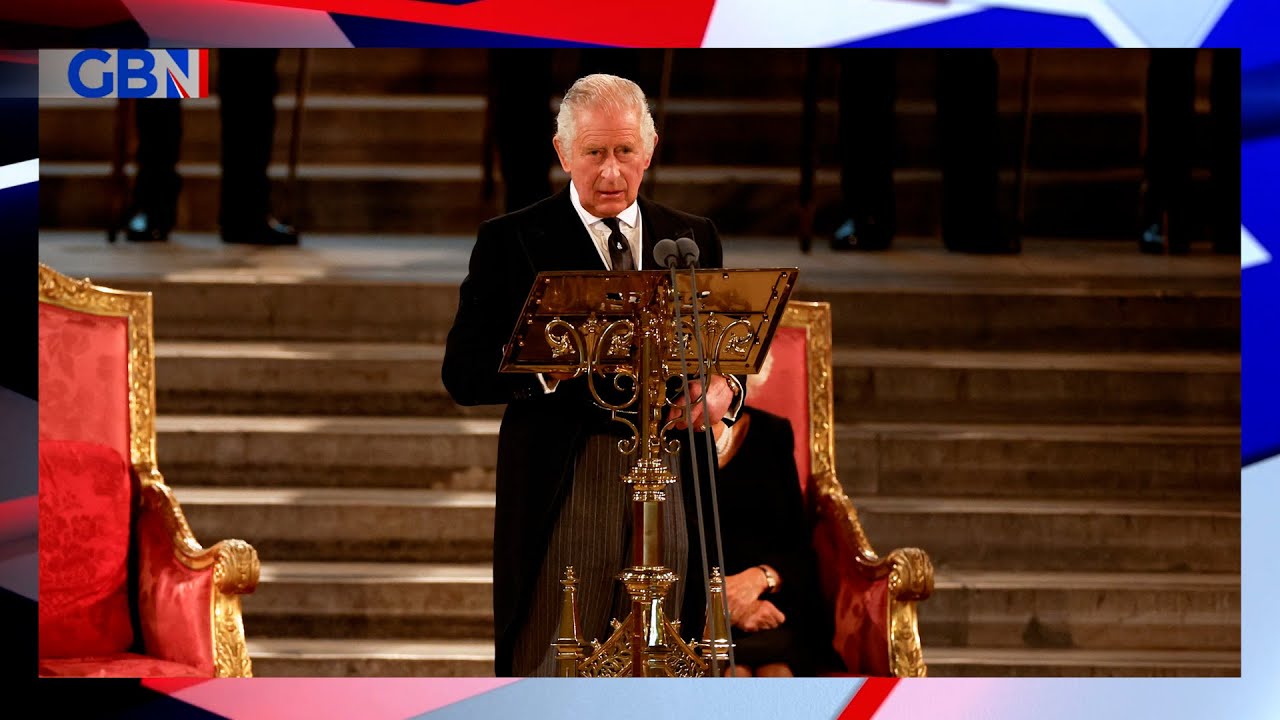 King Charles III makes an address at Westminster Hall where he is ...