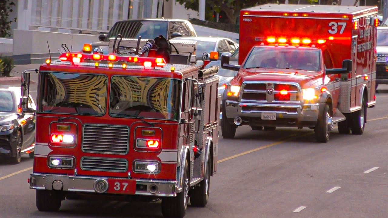 LAFD Engine 37 & Rescue 37 Responding - YouTube
