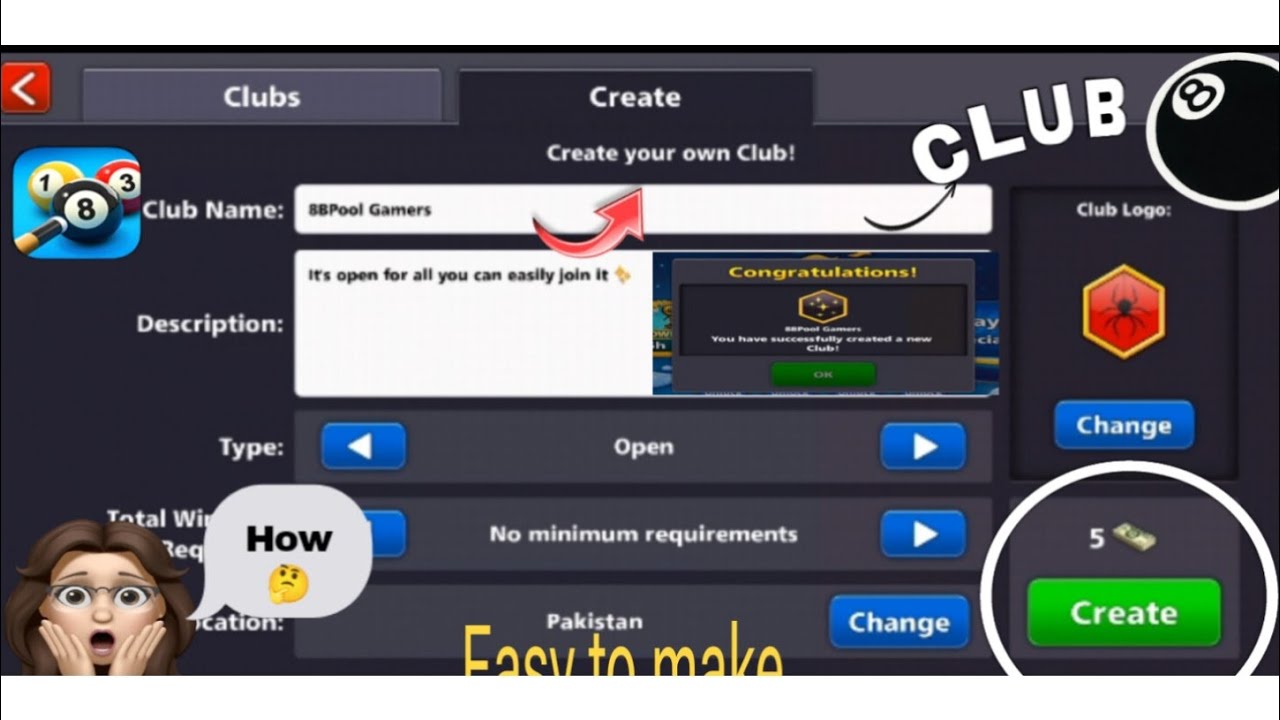How to create club in 8 ball pool || easy to make it || You can join my ...