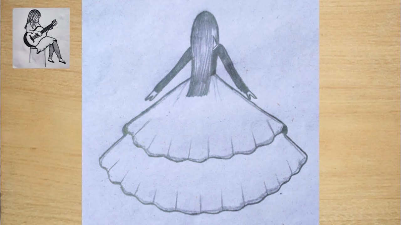 How to draw little girl with long frock | Pencil sketch for beginners ...