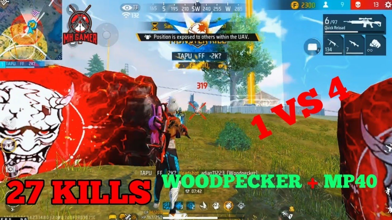 Free Fire Solo Vs Squad 🔥 Woodpecker + MP40 🤯 27 Kills Total -Garena ...