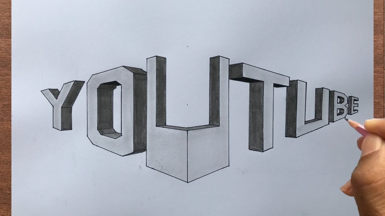 How to Draw word Youtube in 3D - YouTube