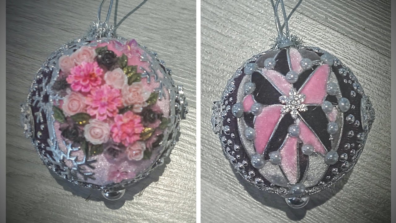 🎄 Sposób na bombkę metodą Kimekomi z kwiatami Christmas ornament ...