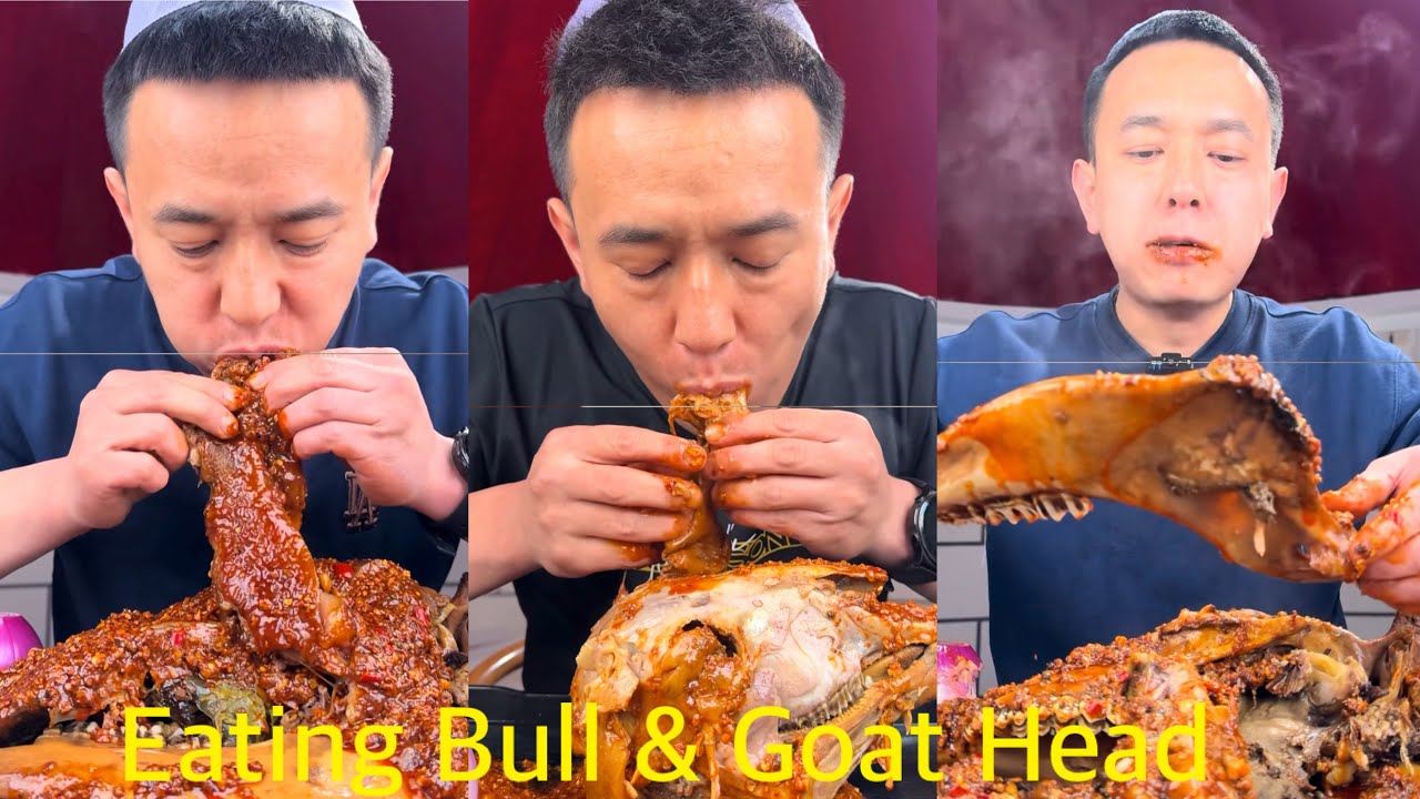 Eating Bull & Goat Head - Chinese Food - Eating Show | foodie zx - YouTube
