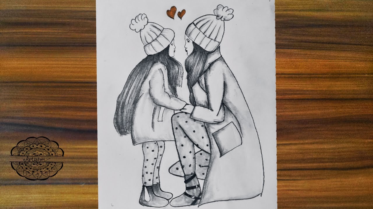 How to draw Mother and Daughter Love -pencil sketch || Mother's day ...