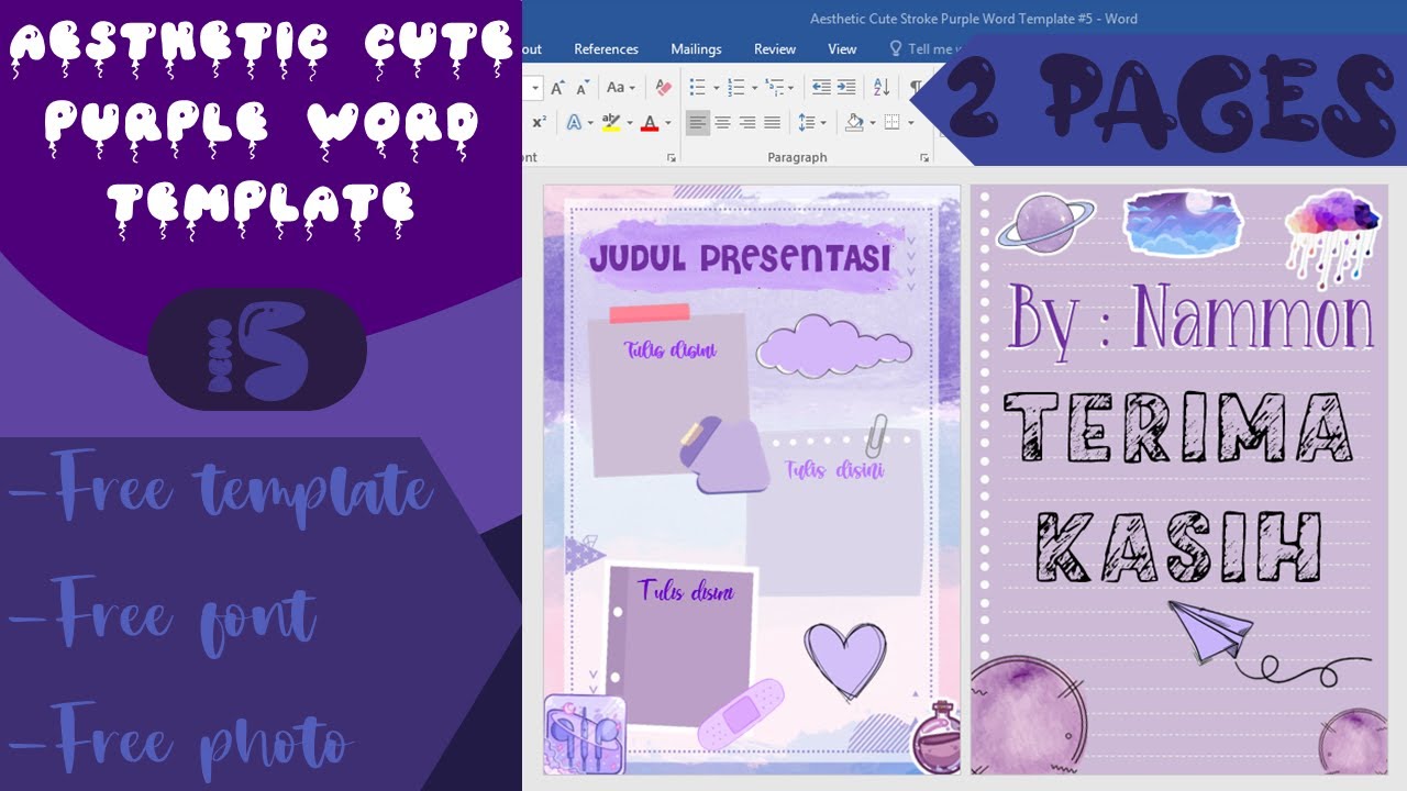 AESTHETIC CUTE PURPLE WORD TEMPLATE #5 || FREE TEMPLATE - YouTube