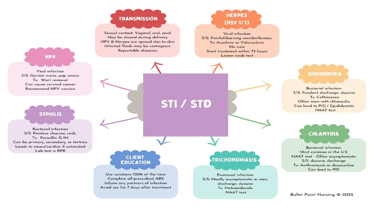 STI / STD Syphilis, Chlamydia, Gonorrhea, Herpes (Medsurg/Adult health ...