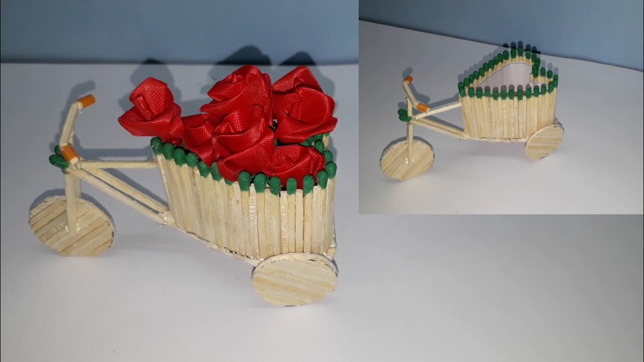 Recycling Art and Crafts :How to make Matchstick Tricycle Flower Vase ...