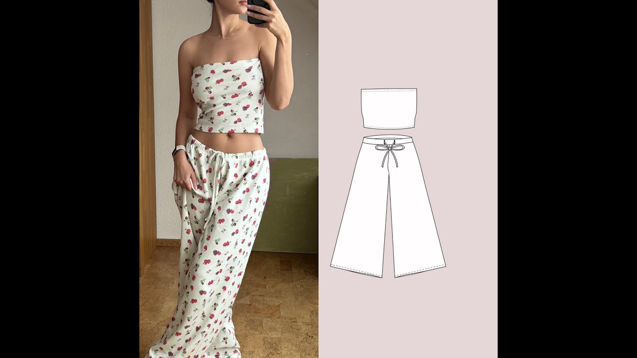 Sewing Tutorial Video Pajama Set Strapless Top and Wide Leg Pants - YouTube
