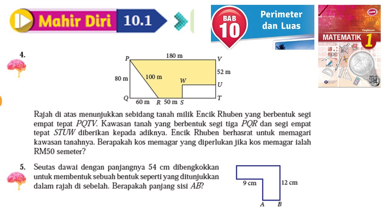 KSSM Matematik Tingkatan 1 Bab 10 perimeter dan luas mahir diri 10.1 ...