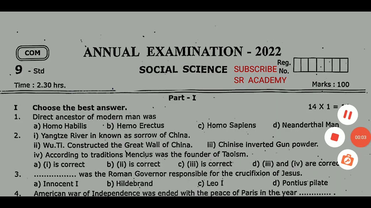 9th standard social science annual exam question paper madurai dt 2022 ...