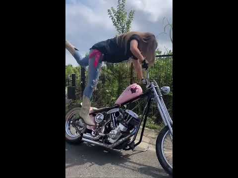 Biker girl kicking that pink Harley-Davidson chopper again!!! - YouTube
