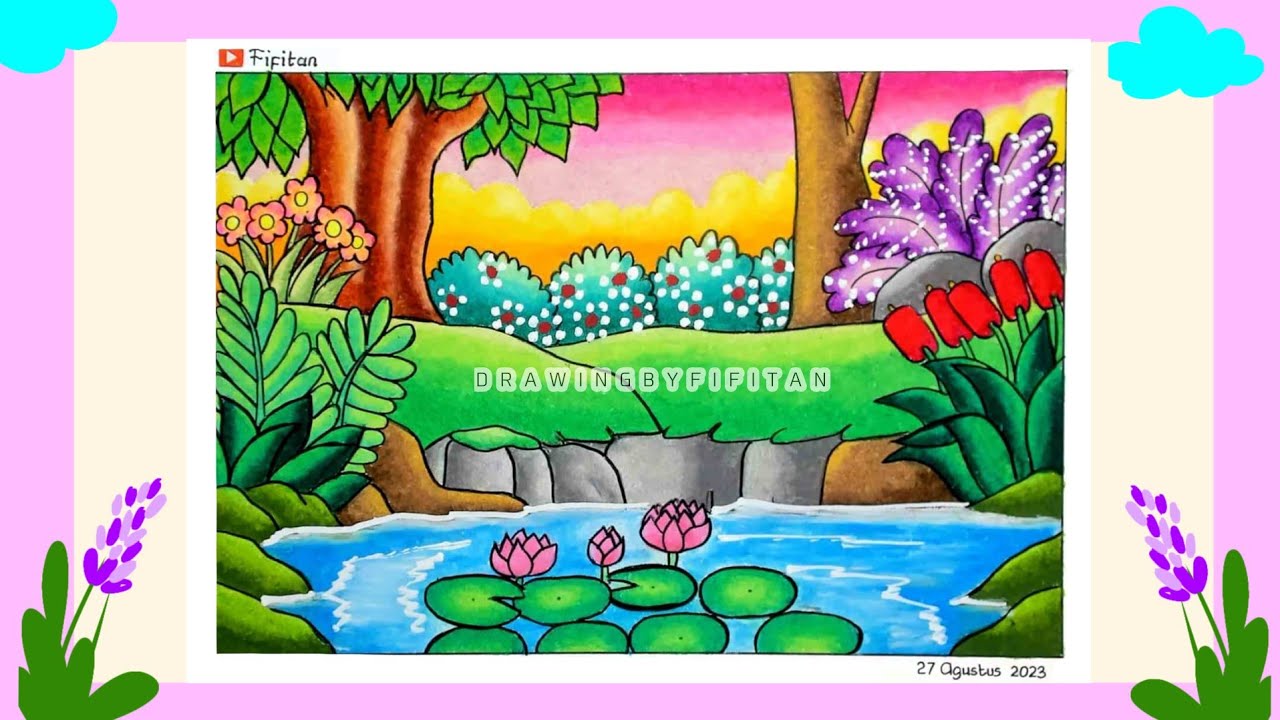 Tutorial Menggambar Dan Gradasi Warna Oilpastel Tema Pemandangan Yang