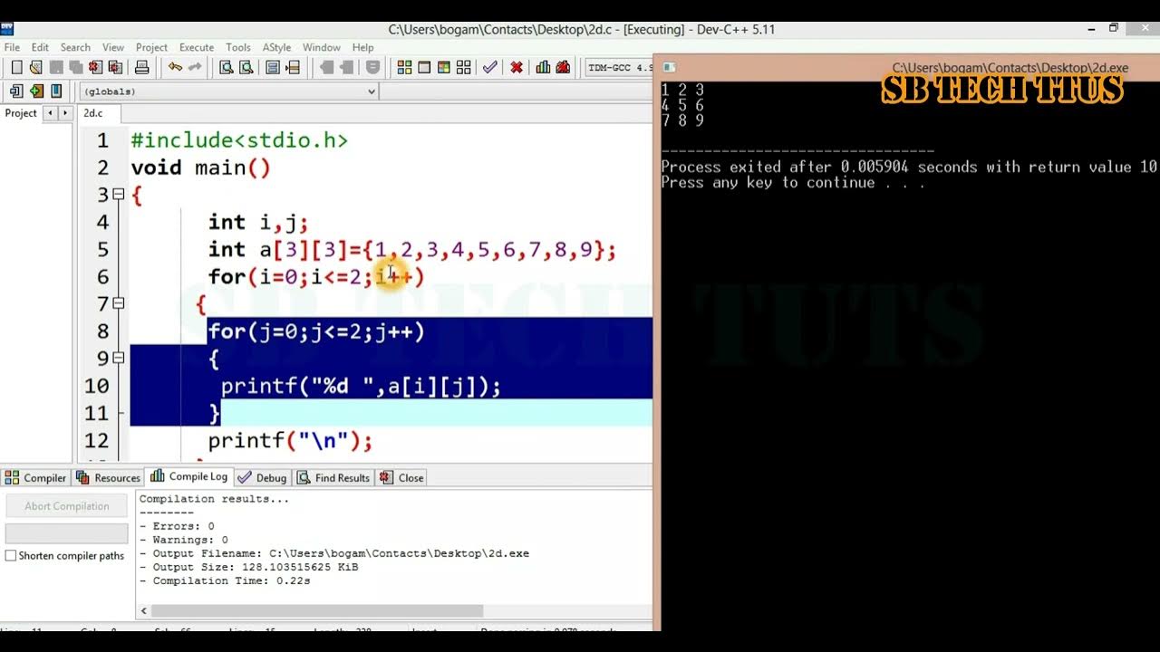 Two Dimensional Array In C Language Practical 2d Array C Language Youtube
