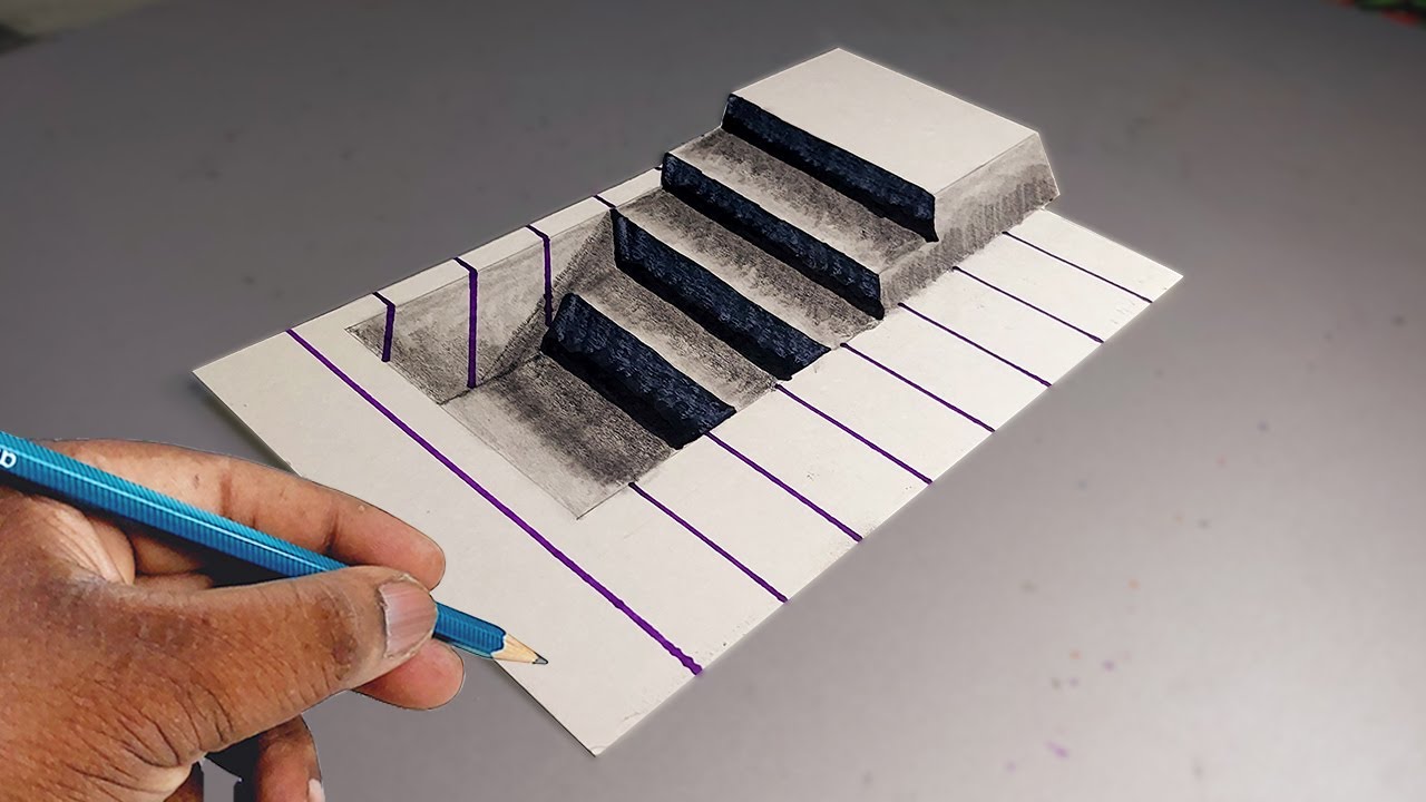 easy 3d drawing on paper stairs | simple pencil drawing | sketch ...