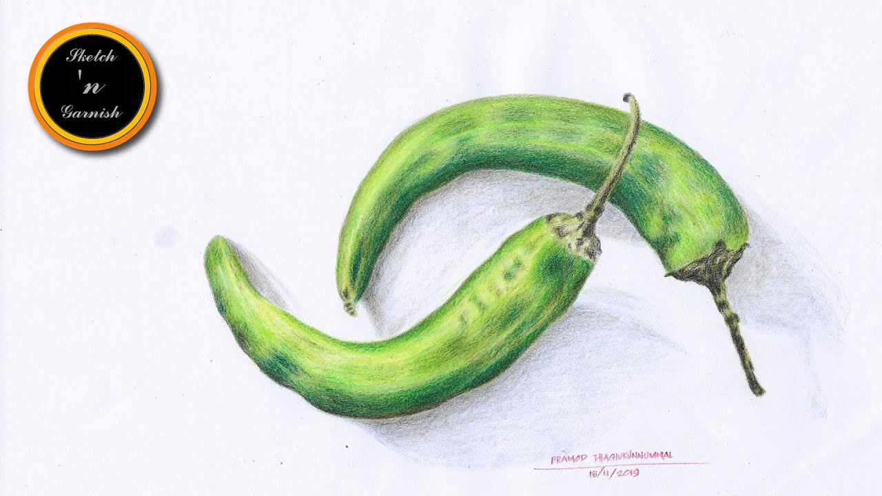GREEN CHILLI | A Colour Pencil Sketch | പച്ചമുളക് | കളർ പെൻസിൽ - YouTube