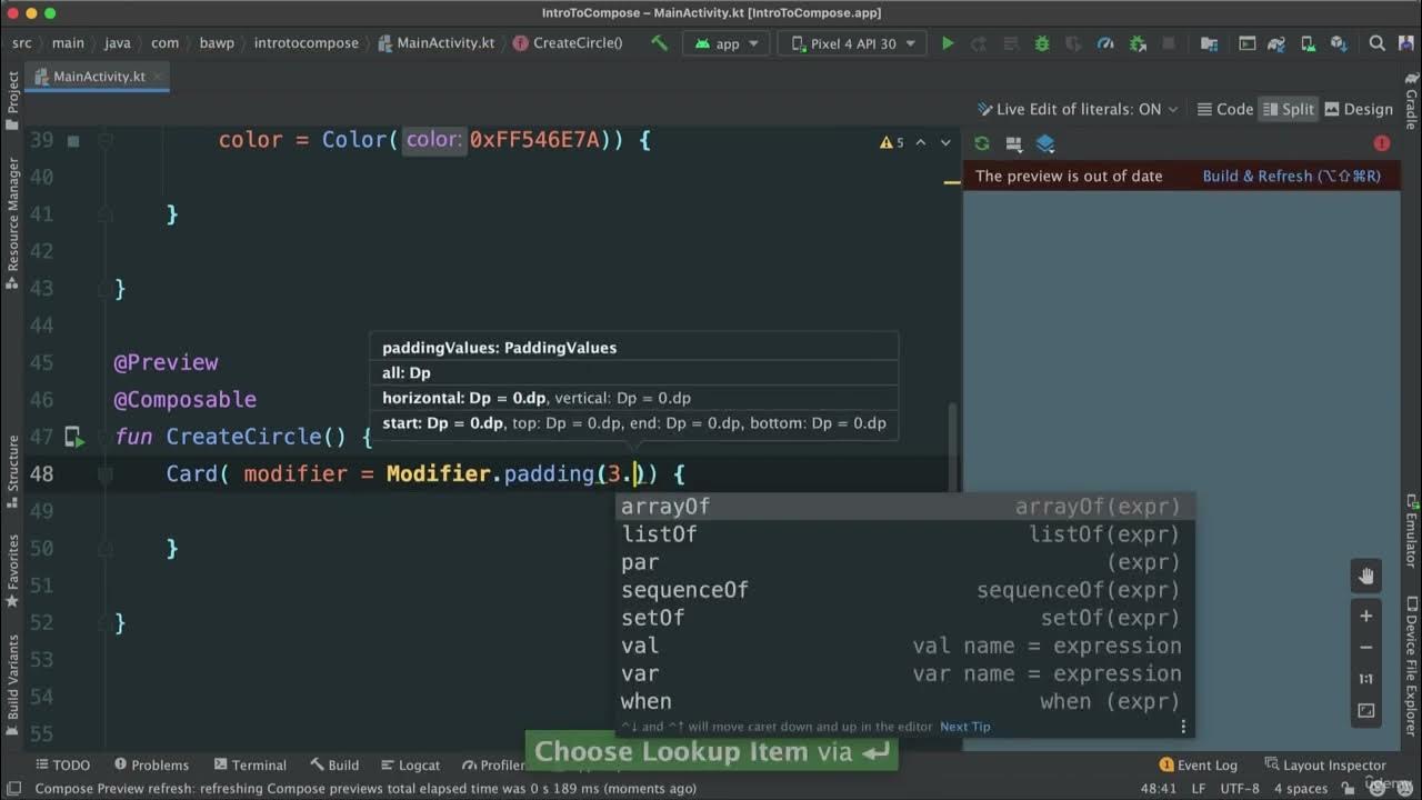 072 Introduction to Jetpack Compose and Fundamentals - Creating a Simple Compose App Create a ...