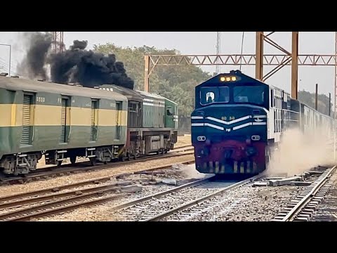 Loud Train Horns Dust & Smoke Extreme Train Passing Scene - YouTube