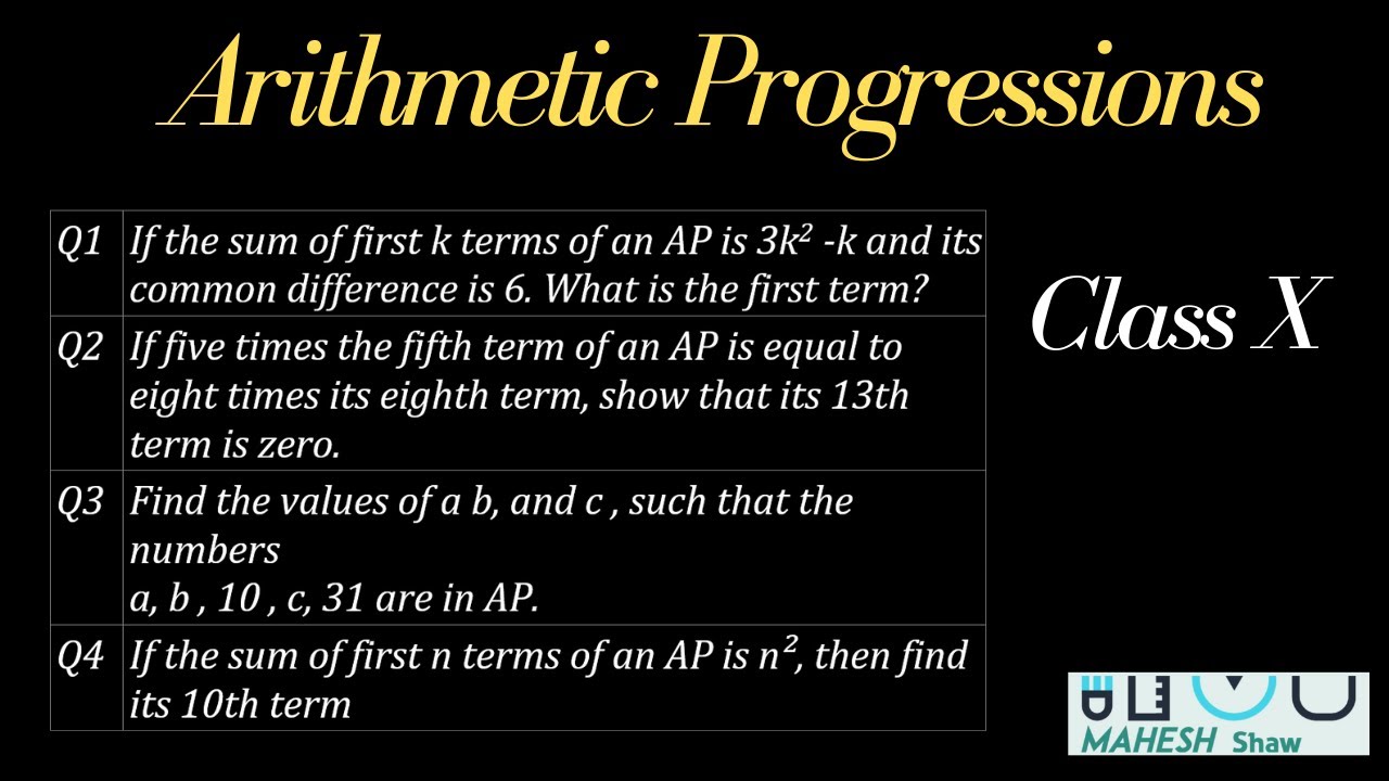 FIVE QUESTIONS OF ARITHMETIC PROGRESSIONS #arithmeticprogression # ...