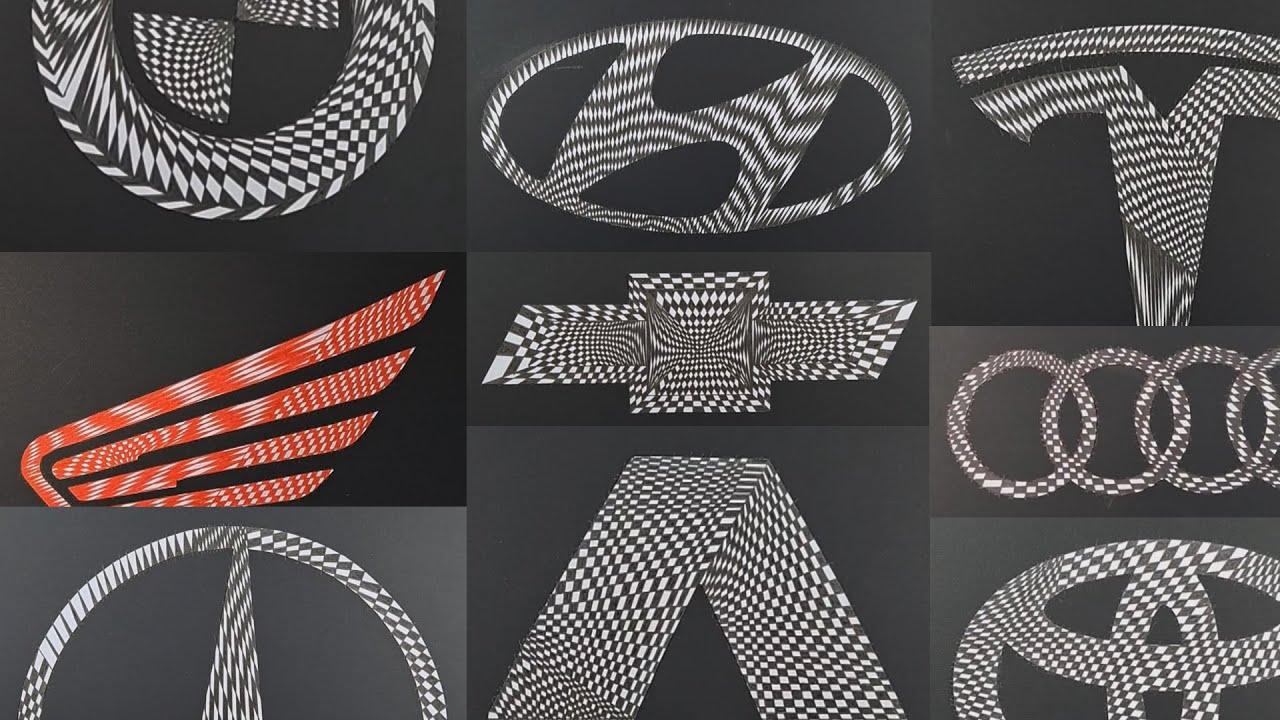 Drawing Op Art on 9 Car Logos - YouTube