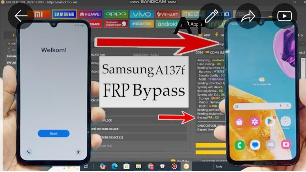 Samsung A137f Frp bypass unlock tool - YouTube