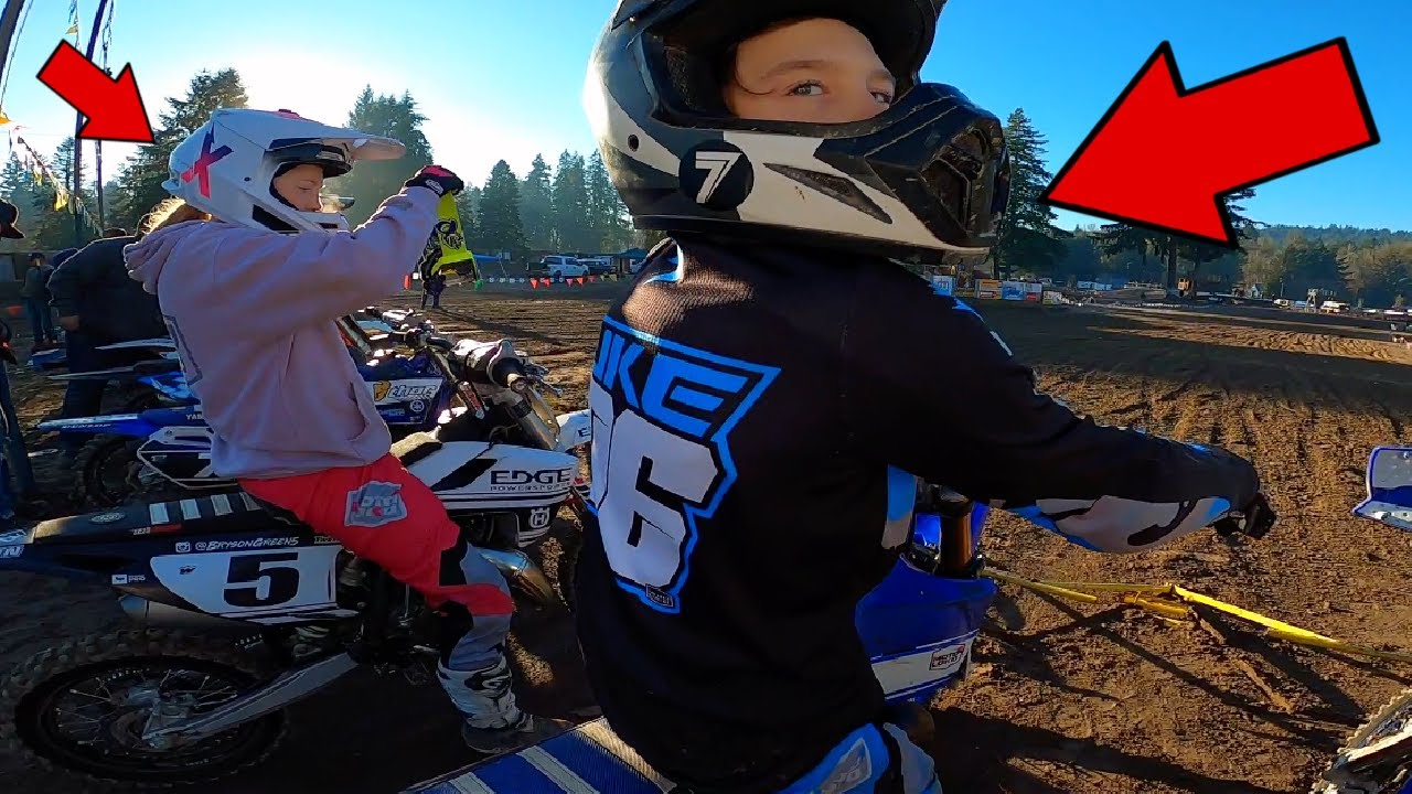 Brother and Sister Take Each Other out in Motocross Race - YouTube