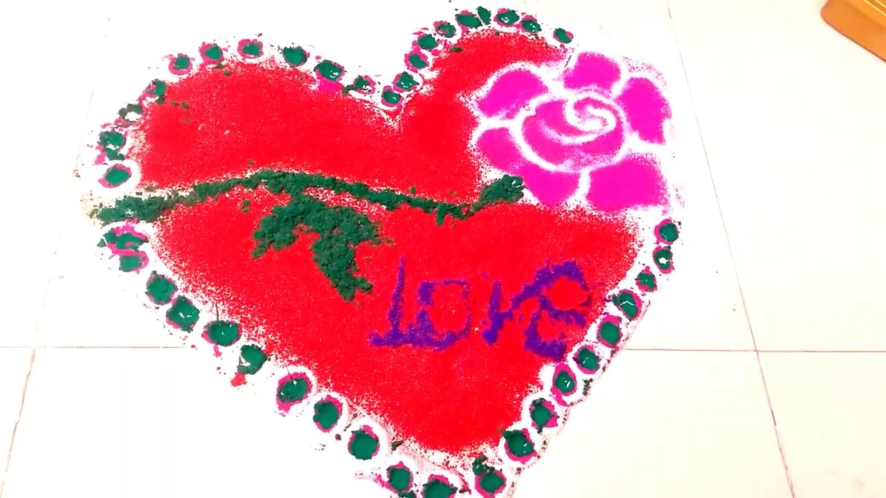 Valentine's day special heart type Rangoli//Rose Rangoli//big and ...