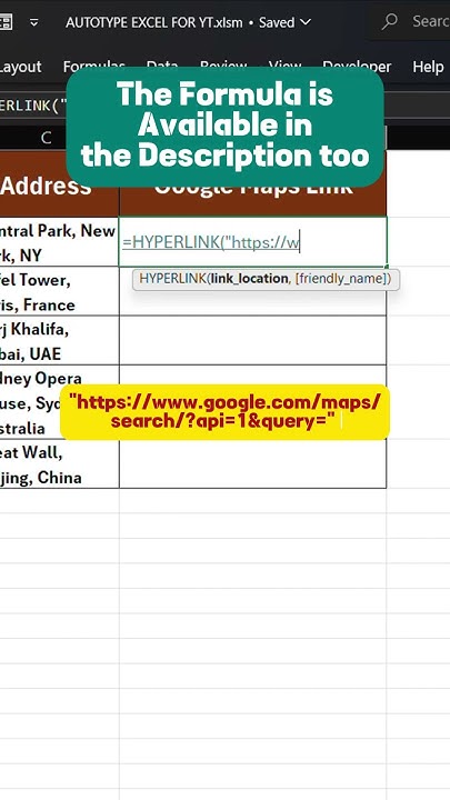 How to Create Google Maps Links in Excel | Open Locations with One Click!#excelhacks#excel# ...