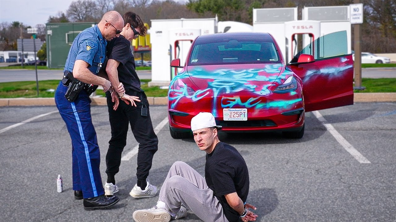 Vandalizing Tesla in Public Prank! - YouTube