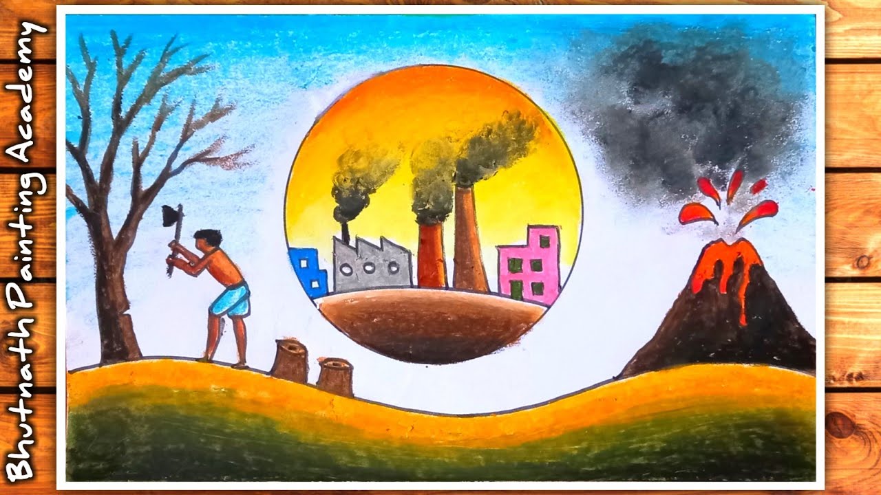 save environment drawing with oil pastels||air pollution painting ...