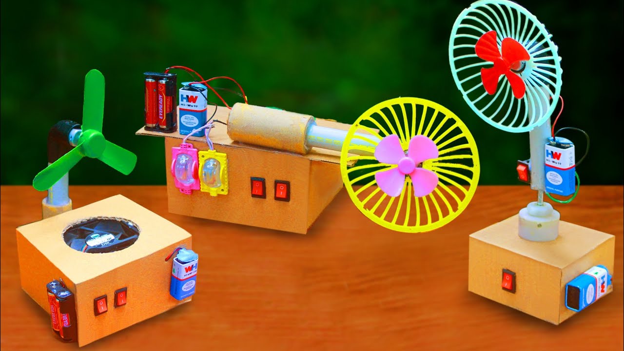 3 Science project item made of cardboard DC motor cooling fan LED ...