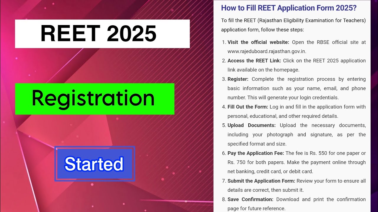 REET 2025 Registration Started | REET Application form Started 2025 ...