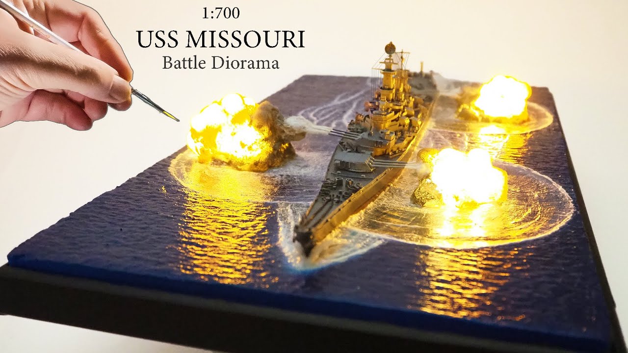 USS MISSOURI firing her Big canons DIORAMA / Wreck/ How to make/ DIY ...