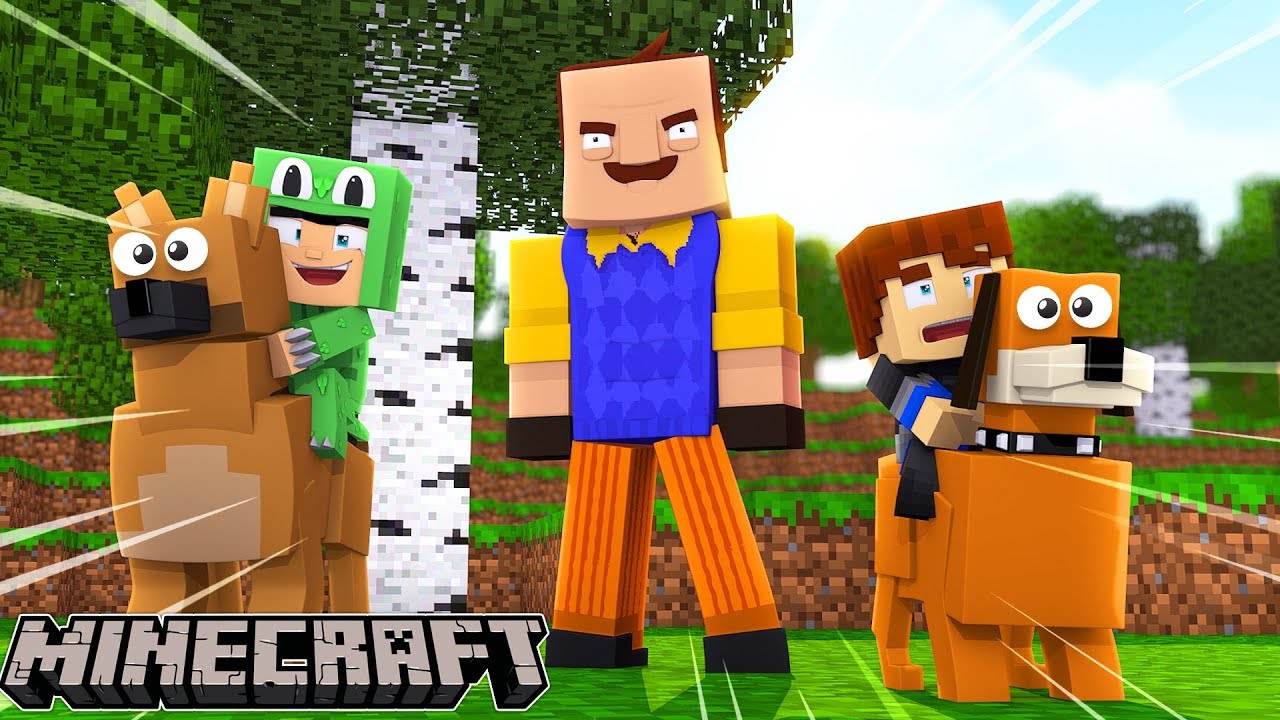 THE EVIL NEIGHBOUR KIDNAPS THE PUPPIES !! Minecraft HELLO NEIGHBOUR w ...