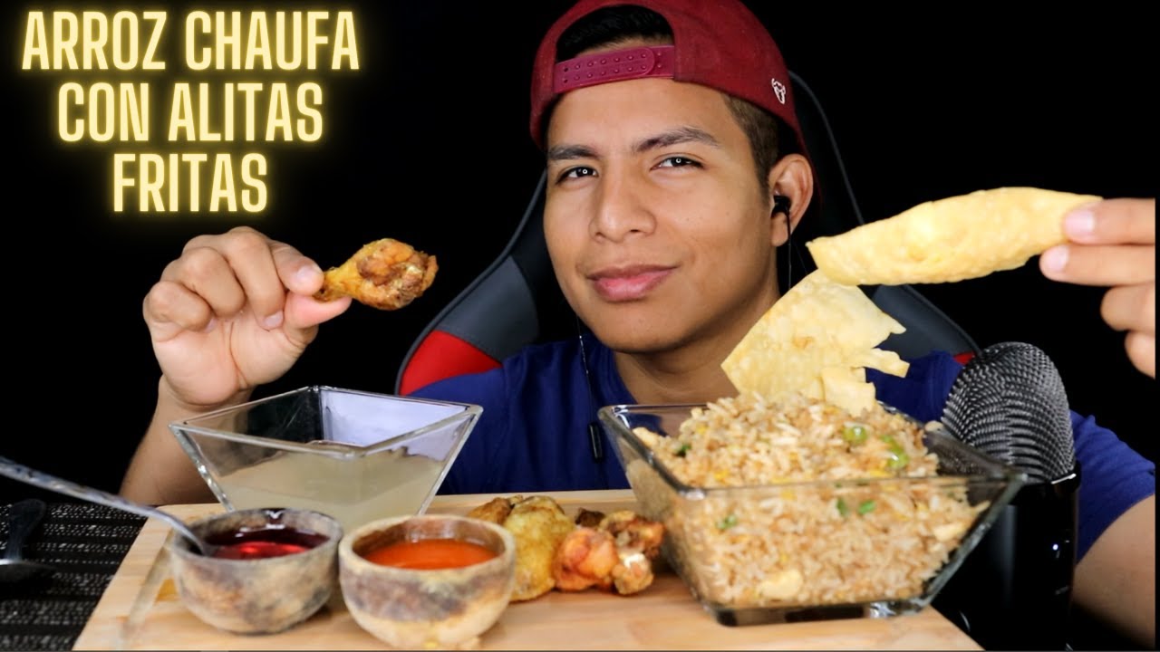 COMIENDO ARROZ CHAUFA CON ALITAS FRITAS - YouTube
