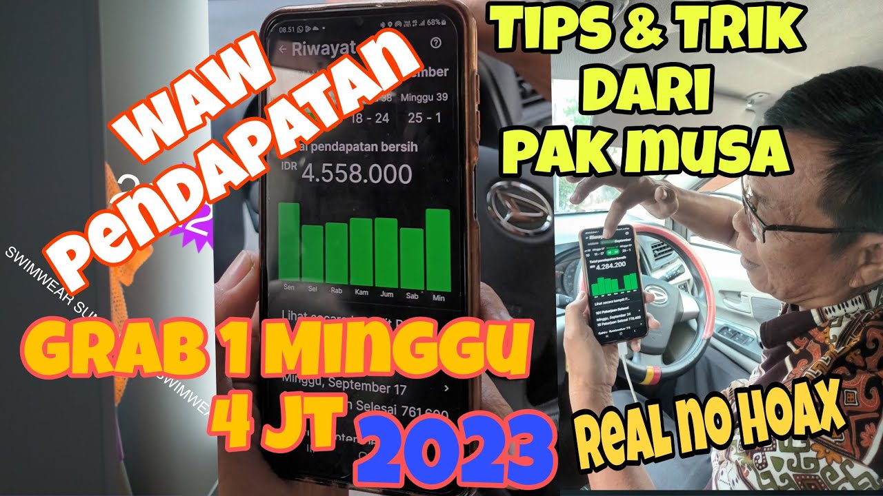 Pendapatan Grabcar 2023 1 minggu 4,5Jt,,Tips & Trik Dari Pak MUSA REAL ...