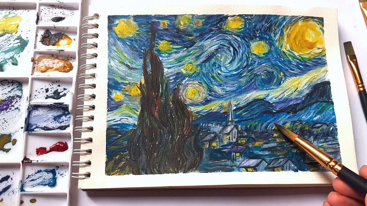 Painting The Starry Night with Gouache - Sketchbook Friday episode-1 ...