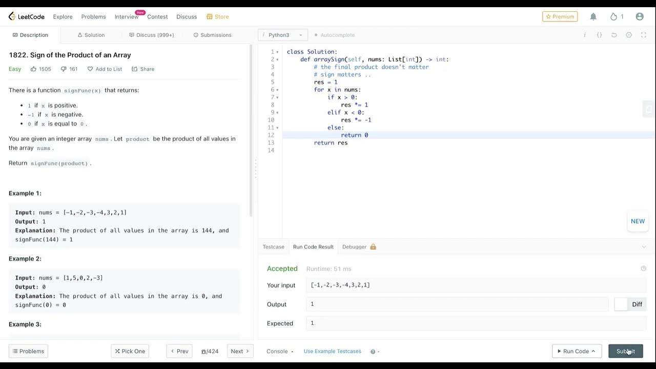Leetcode May Daily Day 2 1822 Sign Of The Product Of An Array Youtube 0164