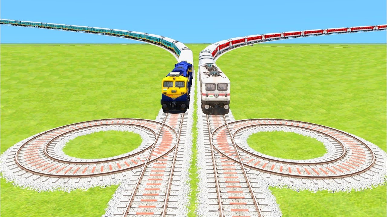 CRAZY TRAINS FULL SPEED RUNNING ON DOUBLE LOOPING RAILROAD CROSSING🔺 ...