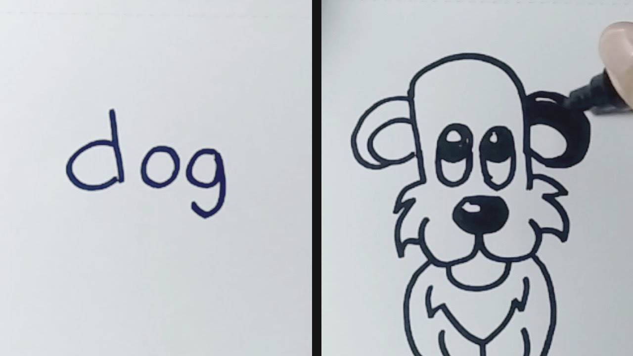How to draw a Cartoon Dog from words - YouTube