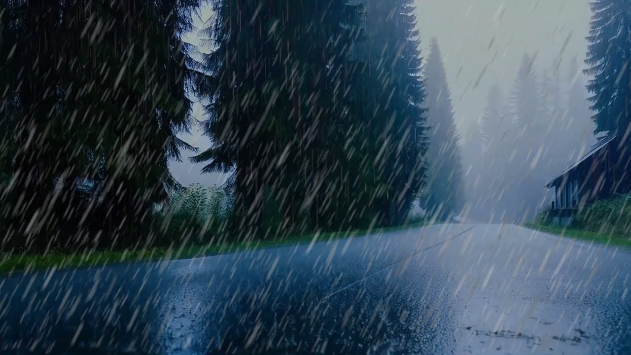Forest Road in the Middle of the Storm - Rain and Thunder Sounds for ...