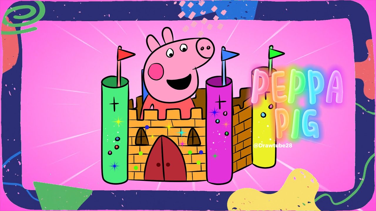 How to Draw Peppa Pig Castle Neon Light drawing and coloring video ...