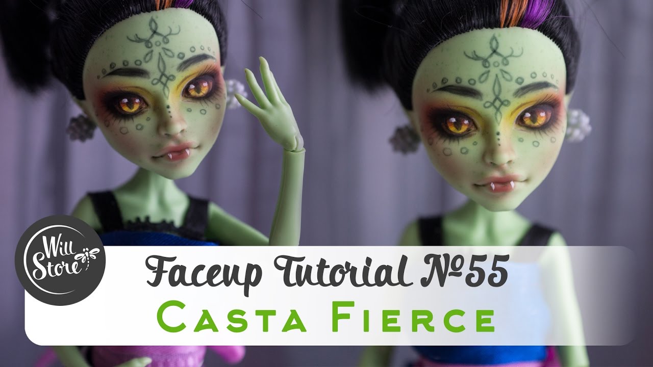 Faceup Tutorial №55 Casta Fierce OOAK Monster High Custom doll repaint ...
