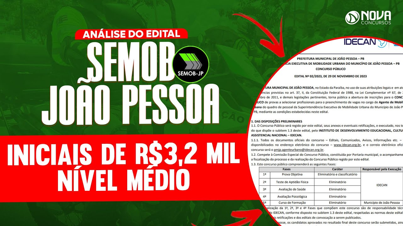 Edital SEMOB João Pessoa: Agente de Mobilidade Urbana INICIAIS DE R$ 3 ...