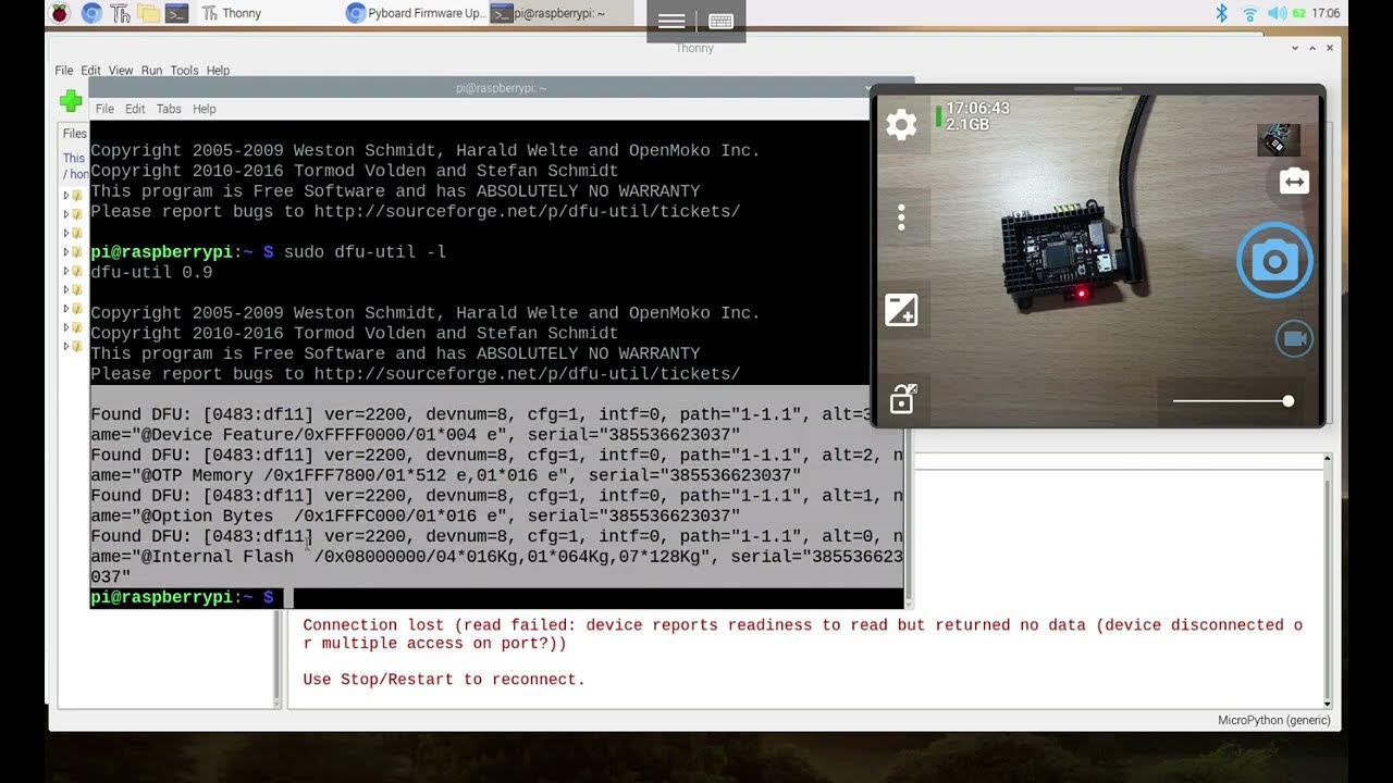 Flash Pyboard MicroPython firmware using dft util on Raspberry Pi OS - YouTube