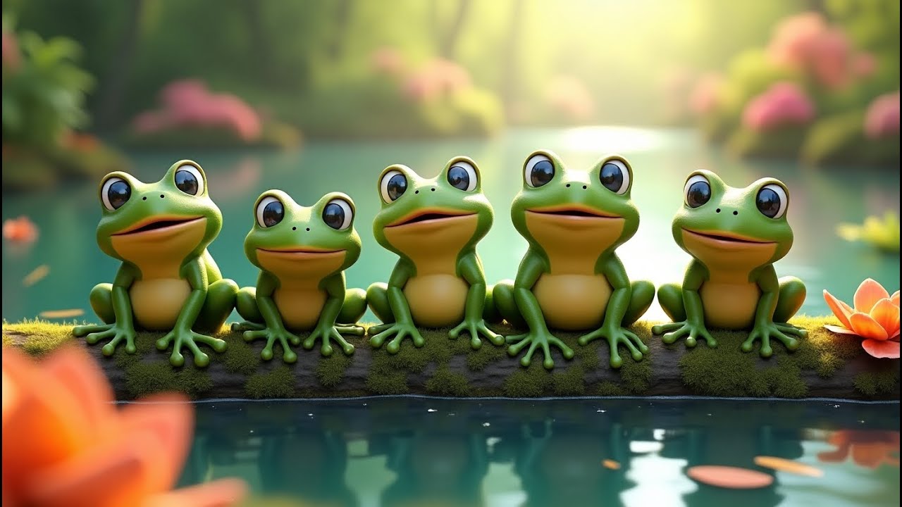 Five Little Frogs Song for Kids | Easy Sing Along Song | Nursery Rhymes ...