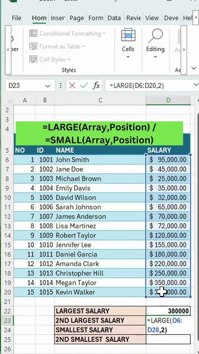 Unleash Excel's Power: Exploring the Magic of LARGE & SMALL Functions! #exceltips #exceltricks ...